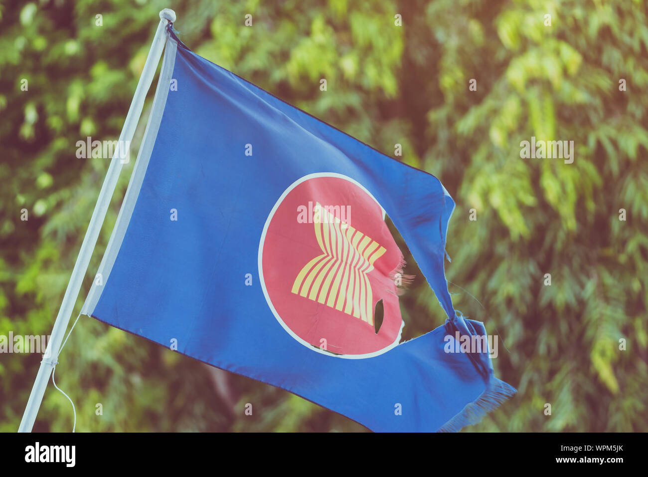 The old Association of South East Asian Nations flag with a big hole ...