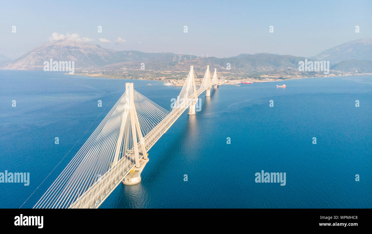 Panoramic shots of the beautiful Rio-Antirio bridge in Greece Stock ...