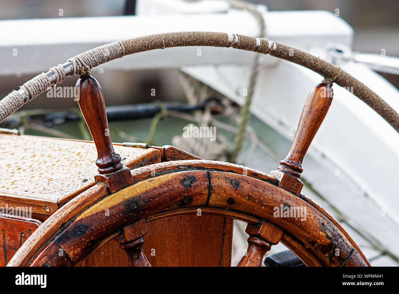 steering wheel on an old sailing boat Stock Photo - Alamy