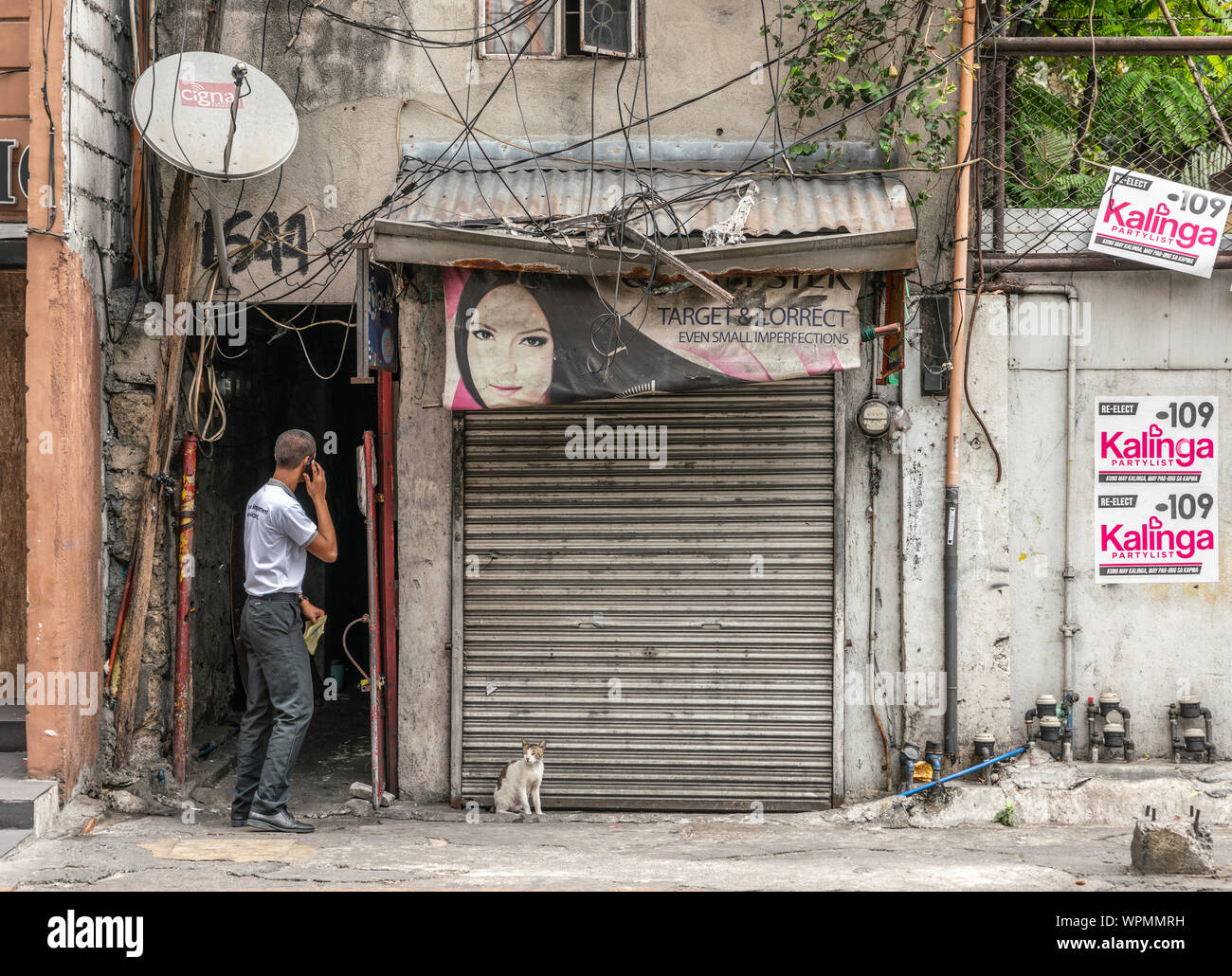 Manila, Philippines - March 5, 2019: Gray roll door closed beauty salon ...
