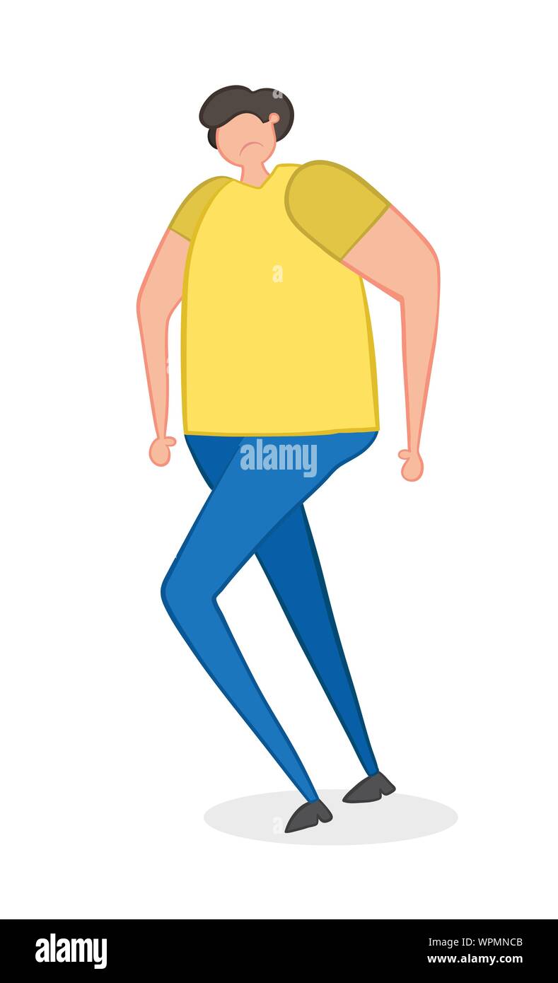 Vector illustration sad man walking. Hand drawn. Colored outlines Stock ...