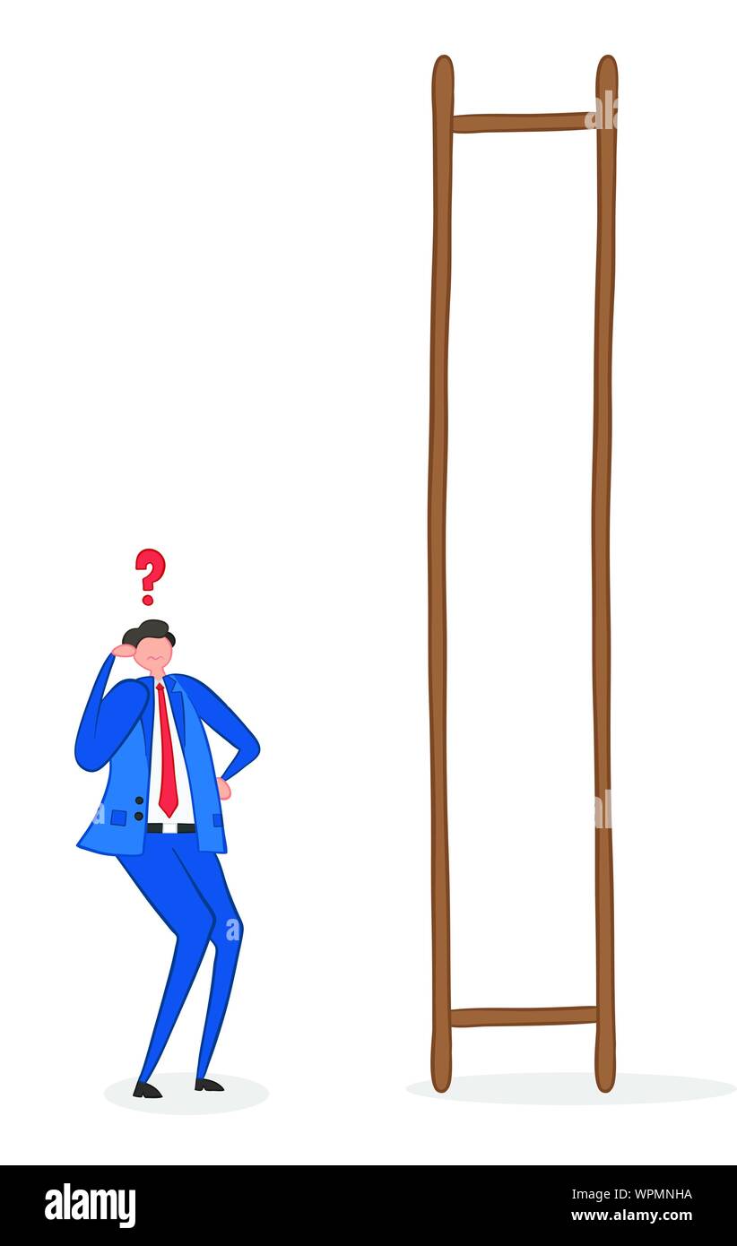 Vector illustration confused businessman and ladder without steps. Hand ...