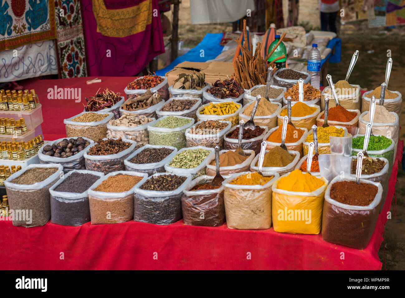Anjuna Beach, Goa/India- April 4 2018: Indian Spice being sold by ...