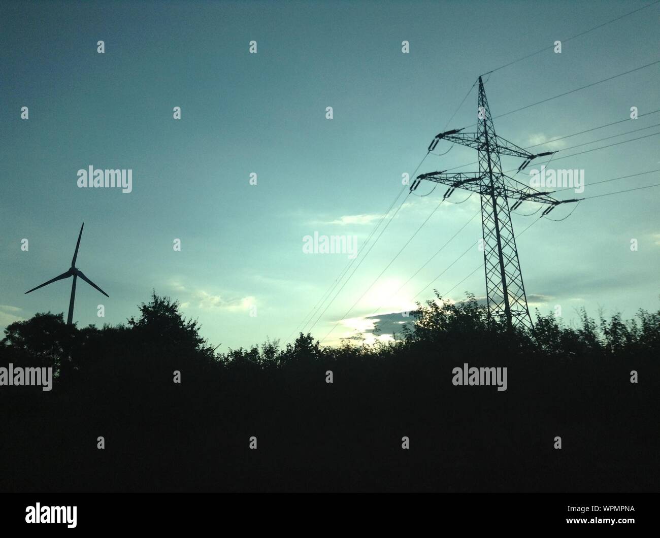 Wind turbines with power line hi-res stock photography and images - Alamy