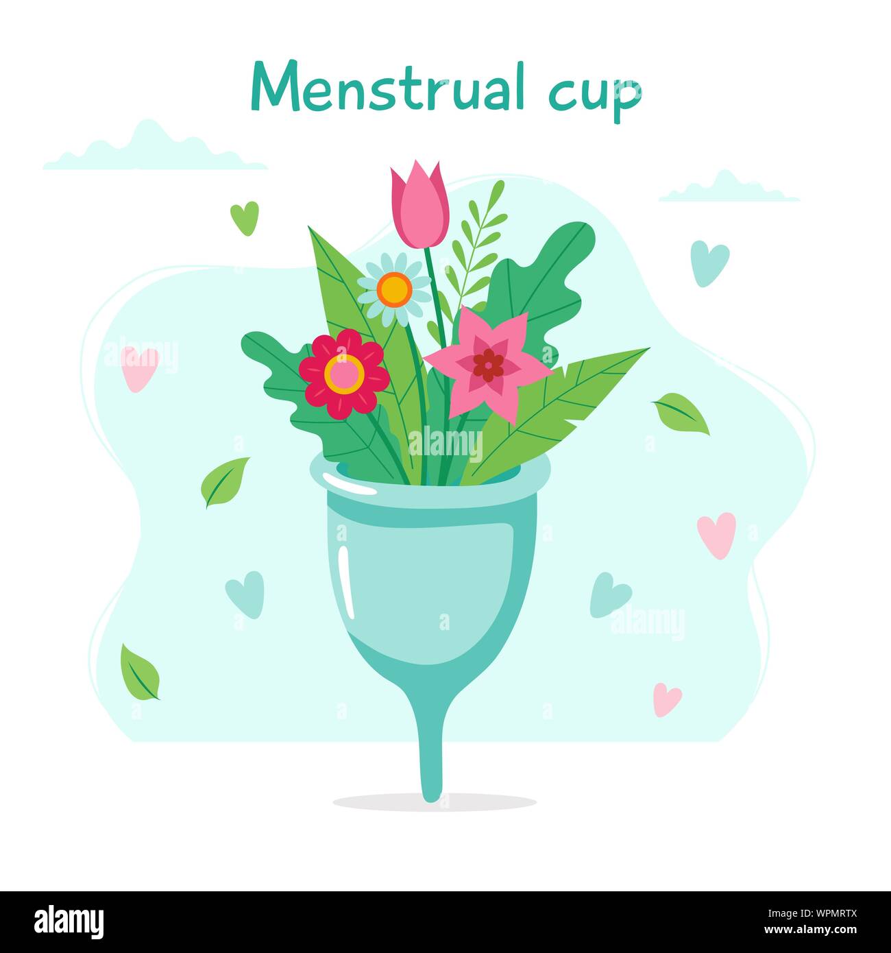Menstrual cup with flowers and lettering. Eco sustainable lifestyle ...
