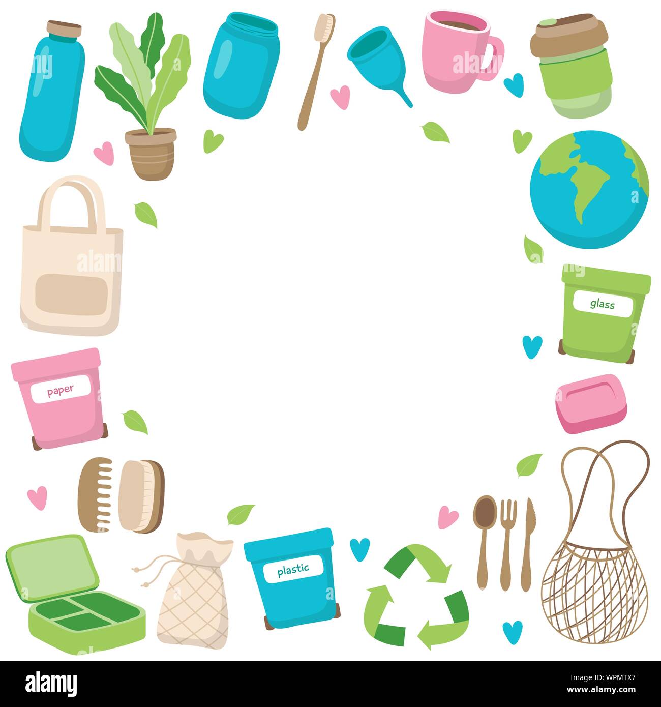 Zero waste concept illustration with different elements in frame ...