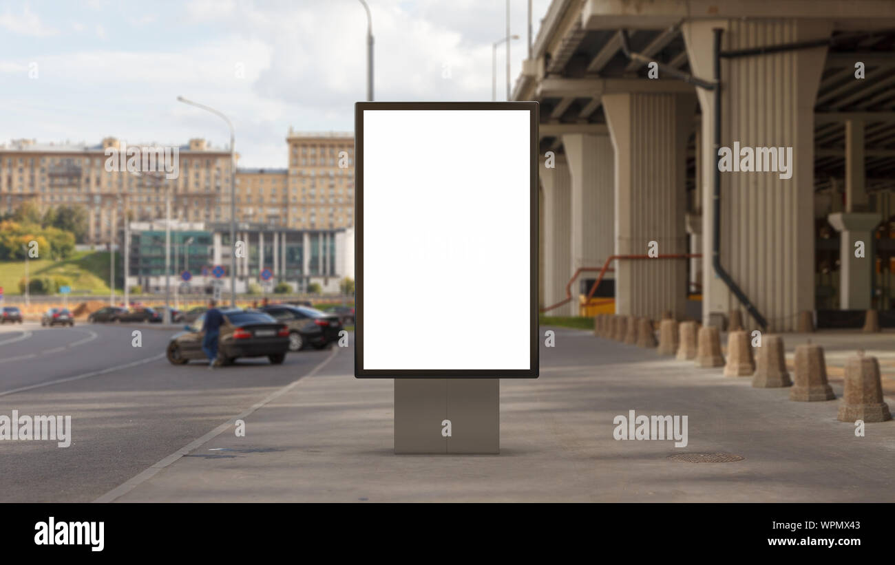 Blank street billboard poster stand mock up on city highway background ...