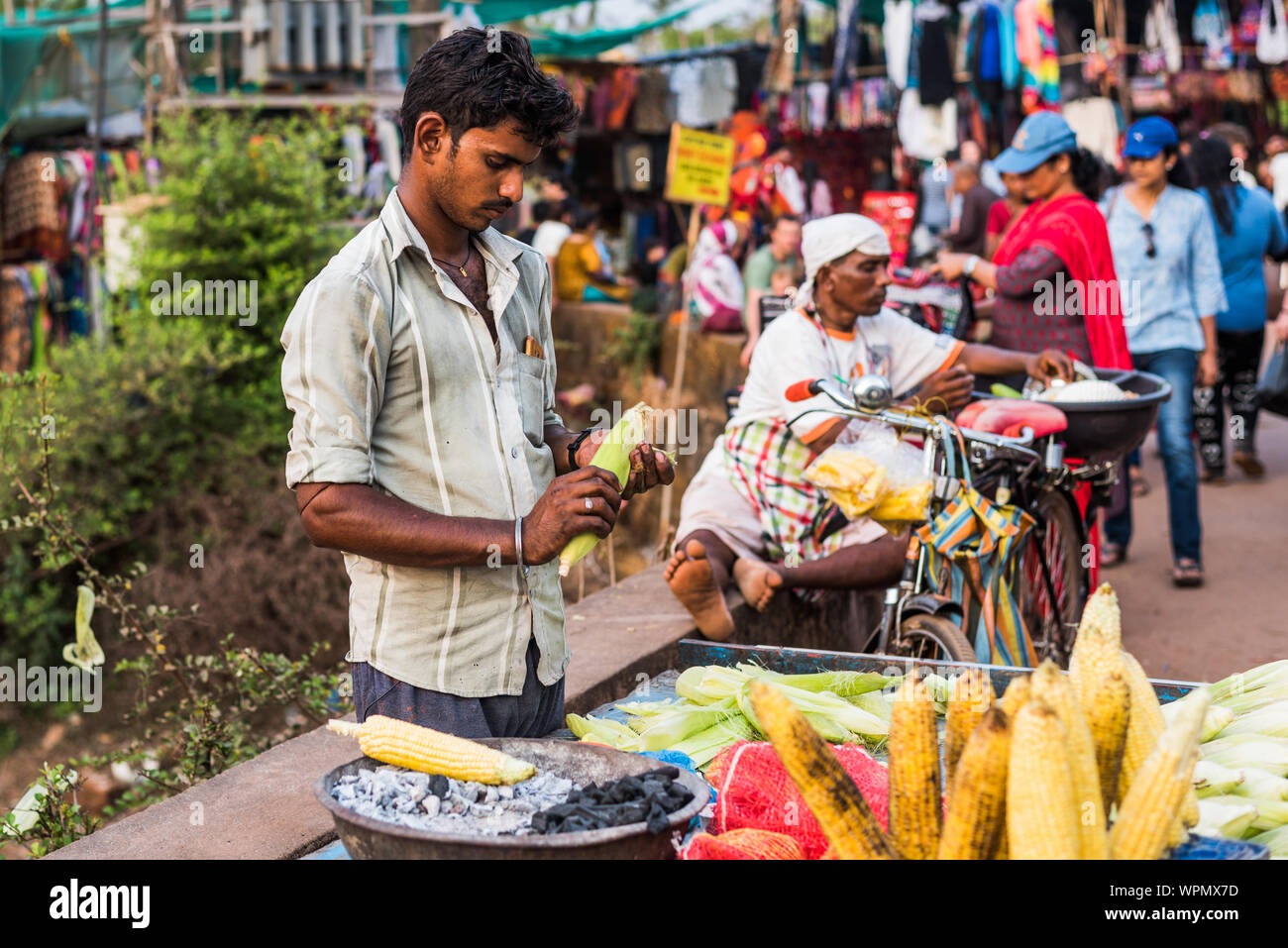 Anjuna Beach, Goa/India- April 4 2018: Indian street karts selling ...