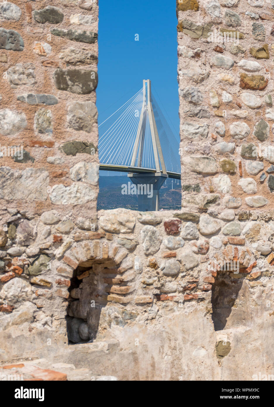 Shot of the beautiful Rio-Antirio bridge ,from Rio castle in Greece ...