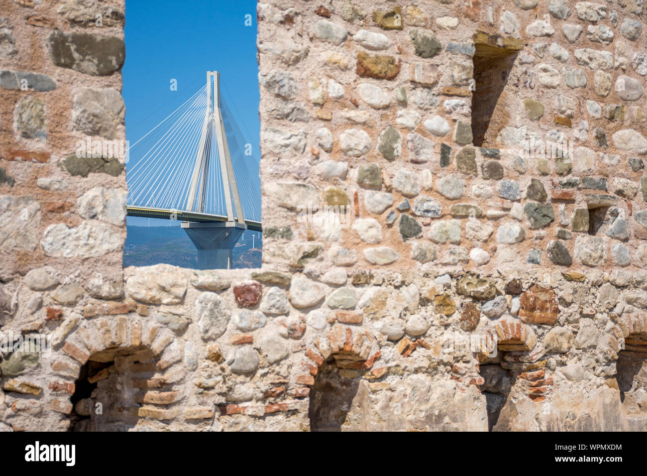 Shot of the beautiful Rio-Antirio bridge ,from Rio castle in Greece ...