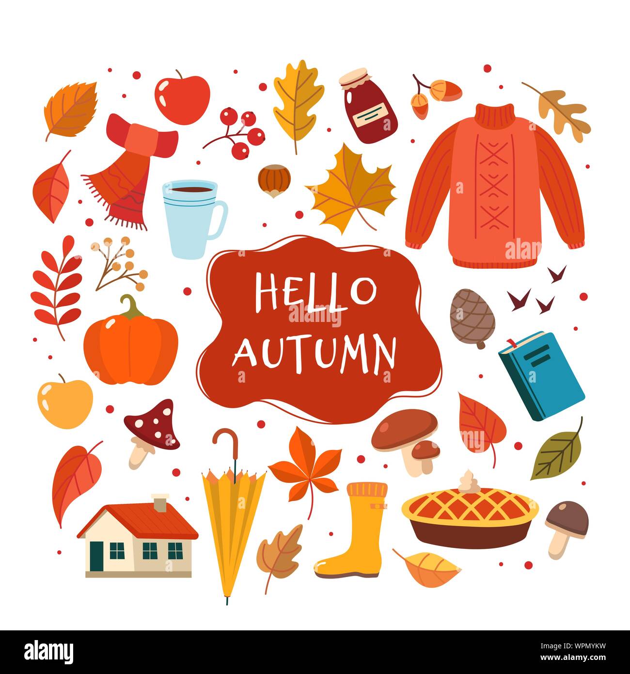 Autumn hand drawn elements collection with lettering. Cute vector ...