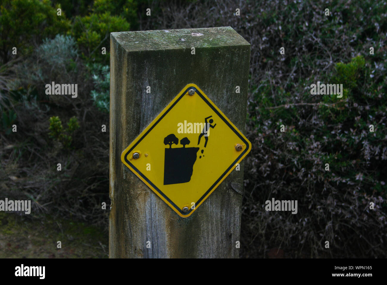 Cliff Fall Warning Sign at Great Ocean Road, Victoria, Australia ...