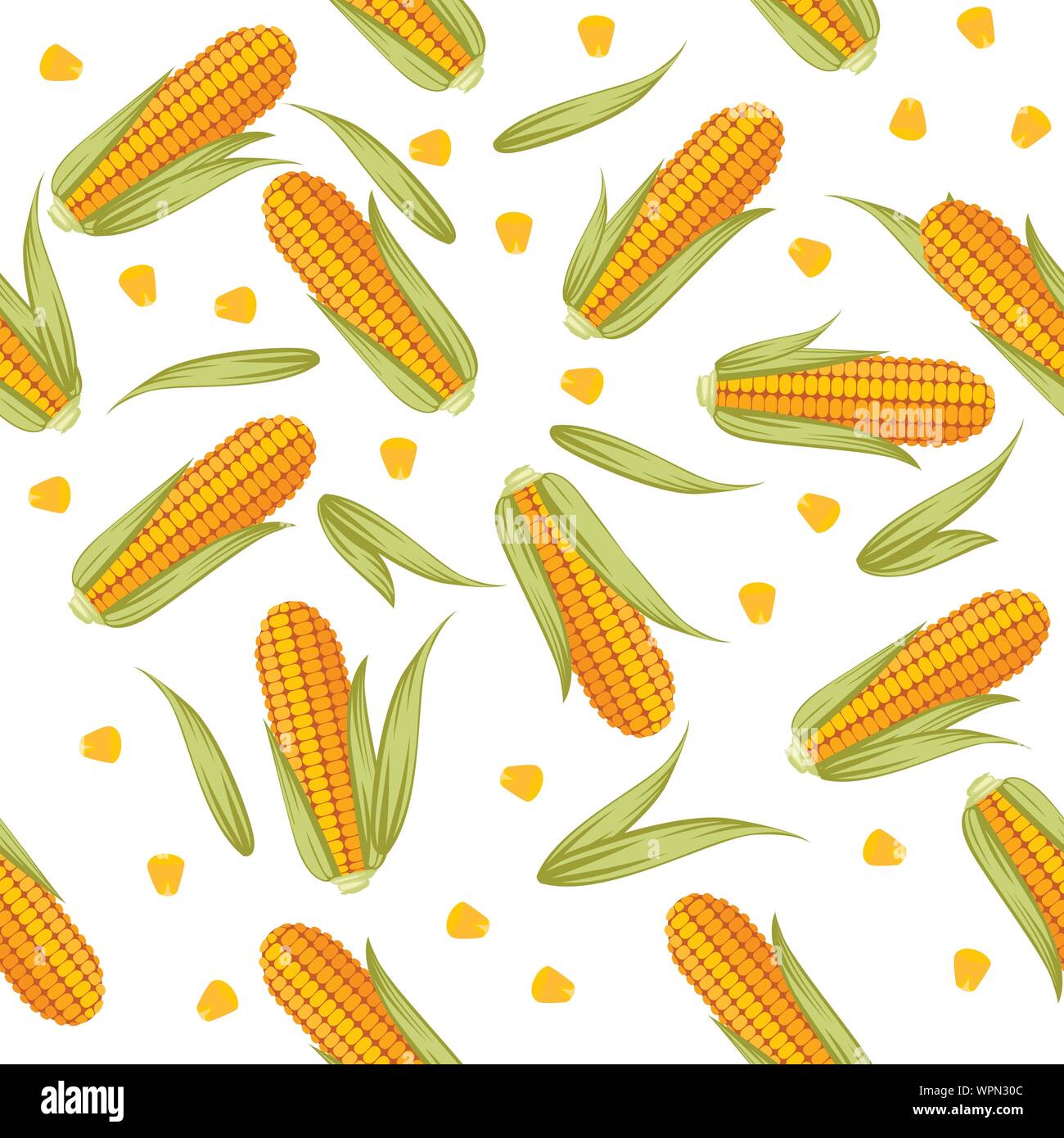 Corn combs with lettuce leaves seamless pattern flat vector ...