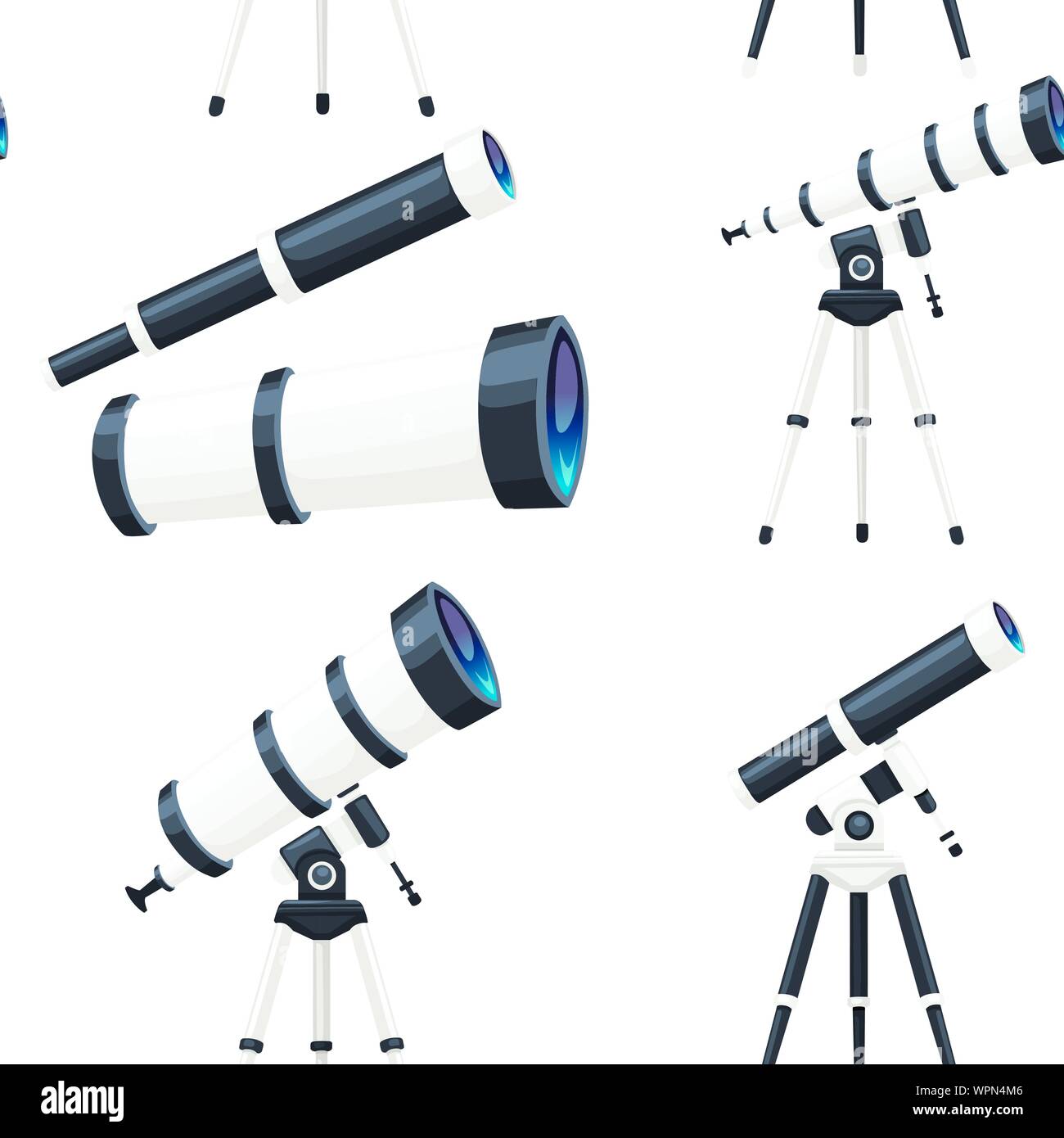 Seamless pattern of white telescopes with stands and without flat ...
