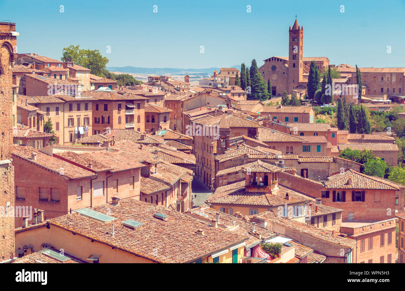 Beautiful italian town Siena with narrow lanes and streets and old ...