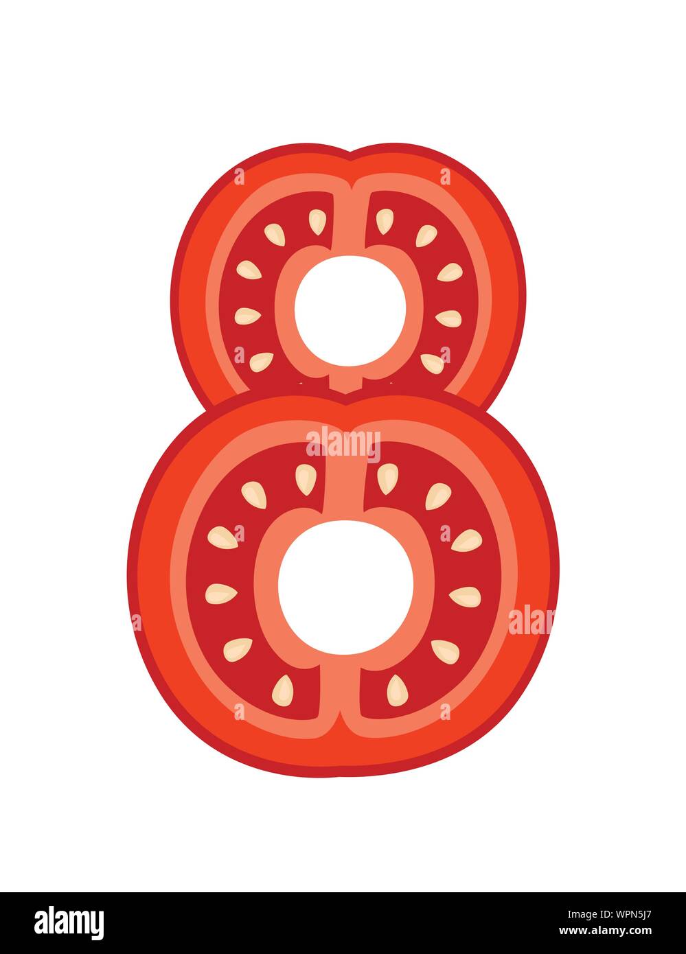 Red tomato number 8 style vegetable food cartoon design flat vector ...