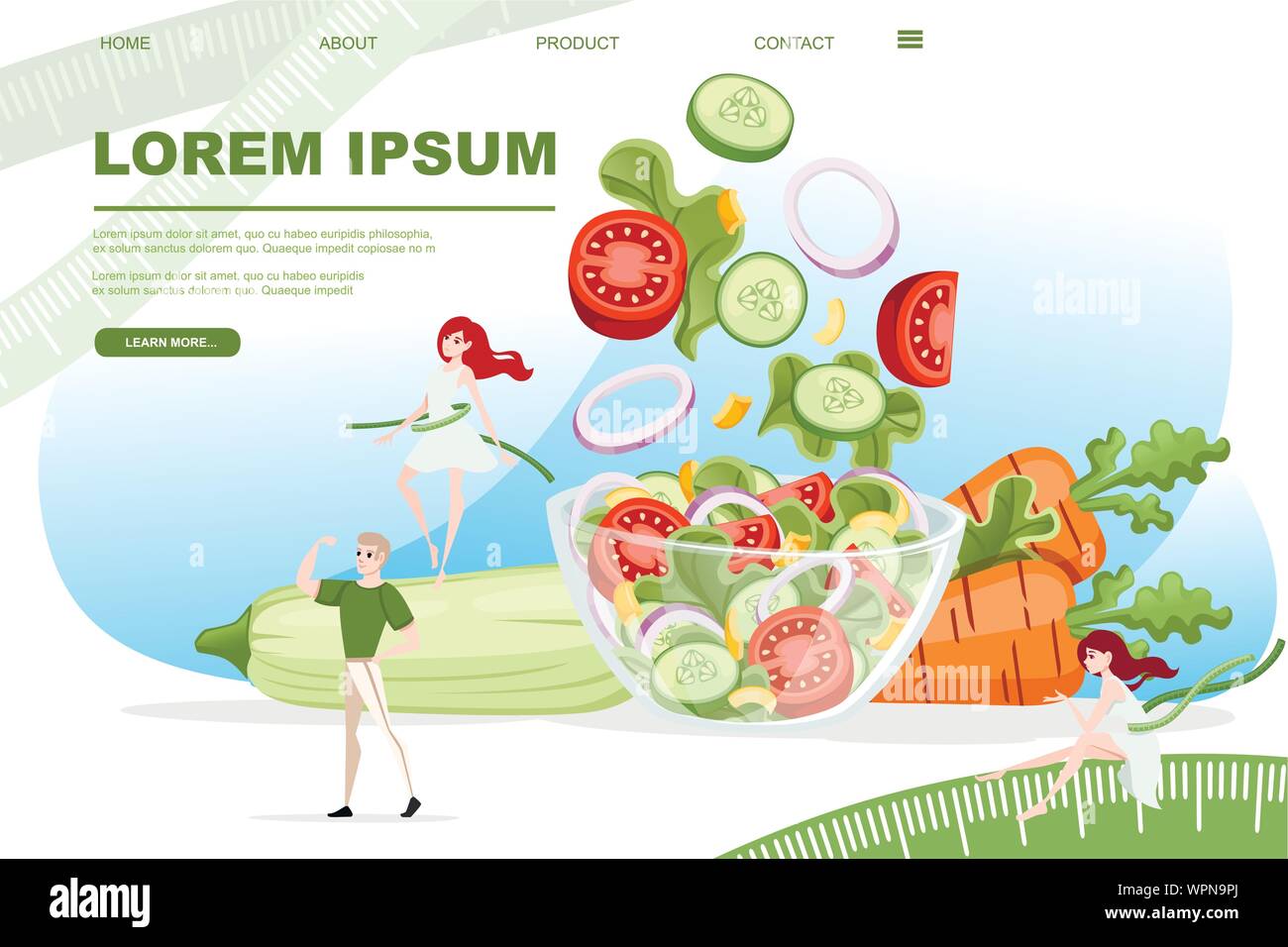 Diet plan concept with full bowl of vegetable salad and people around ...