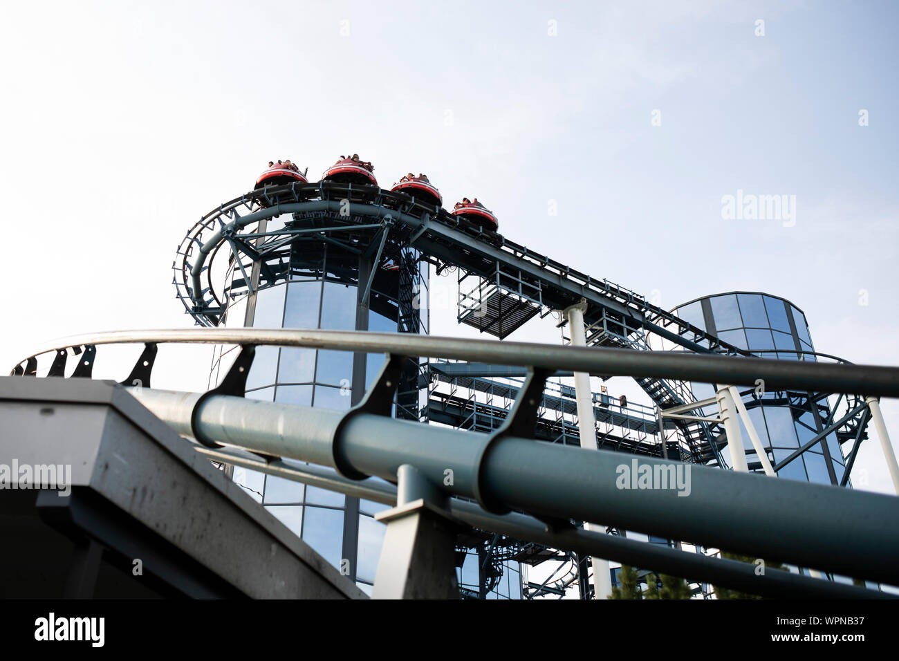 The elevated track on the Euro-Mir roller coaster at Europa-Park in ...