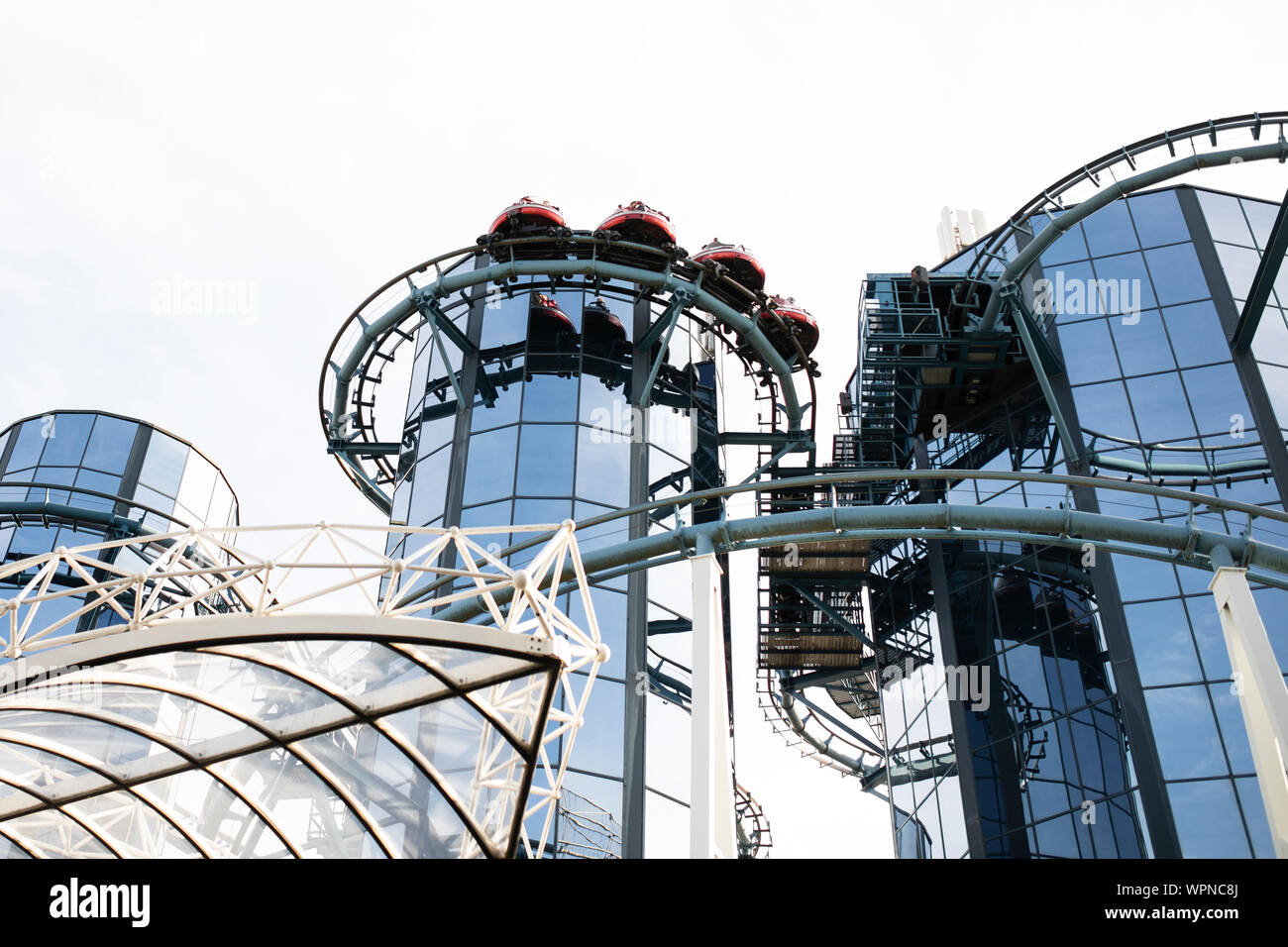 Cars on the Euro-Mir roller coaster at Europa-Park in Rust, Germany ...