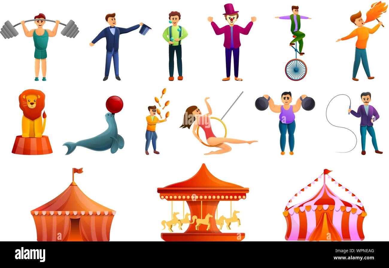Circus icons set. Cartoon set of circus vector icons for web design ...