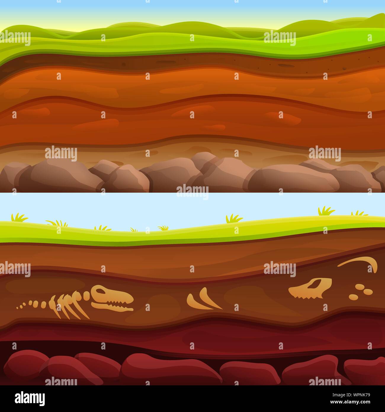 Soil ground banner set. Cartoon illustration of soil ground vector ...