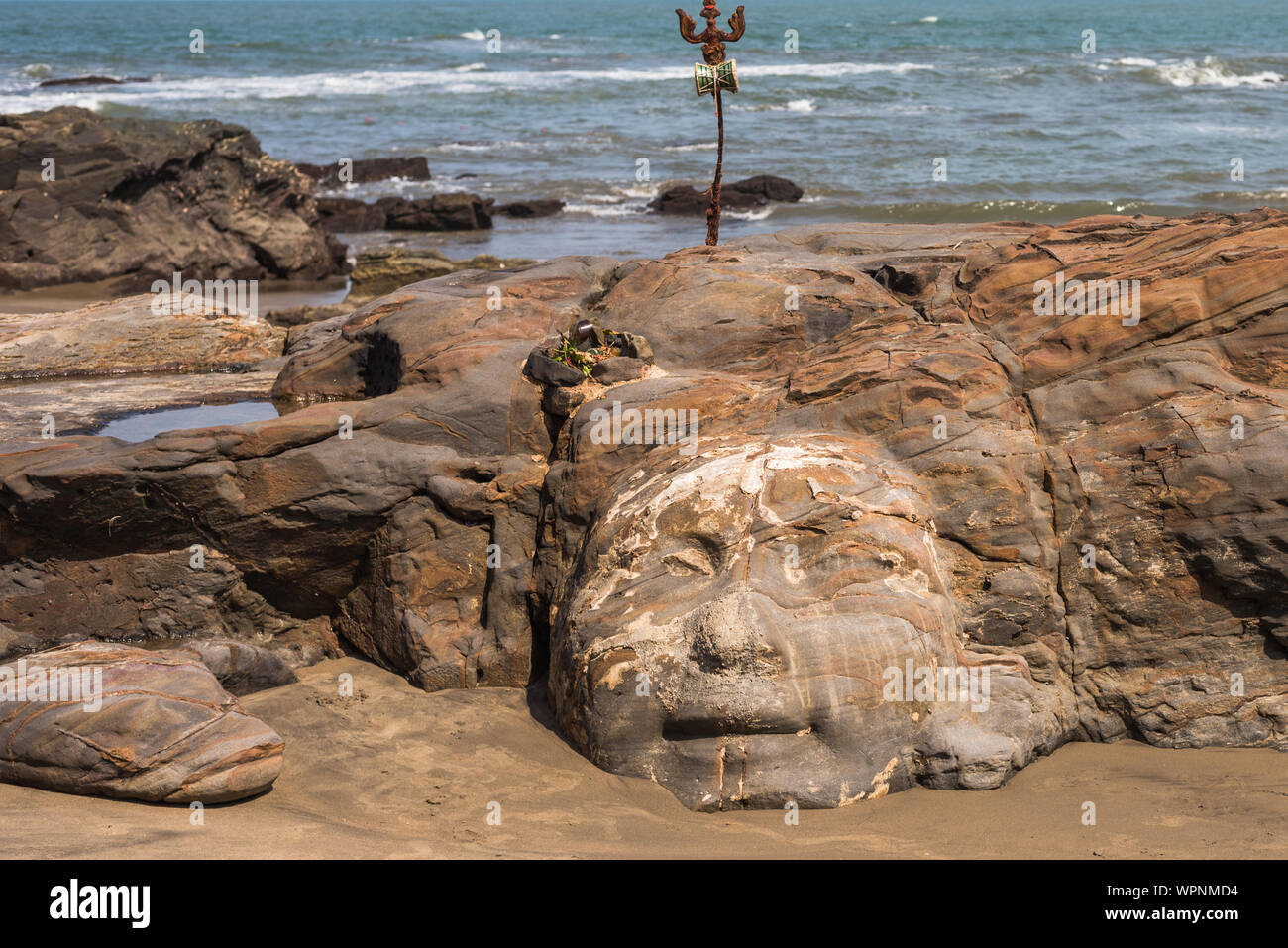 Ozran or Little Vagator Beach, Goa/India- April 21 2018: Hindu Lord ...