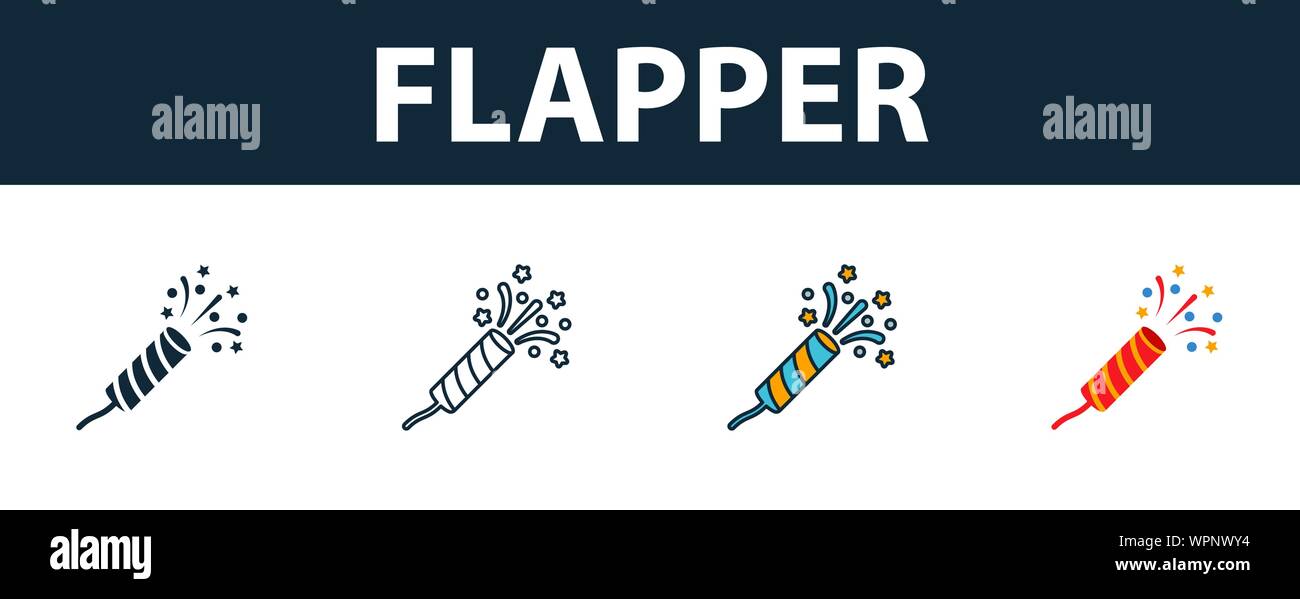 Flapper With Confetti icon set. Four elements in diferent styles from ...