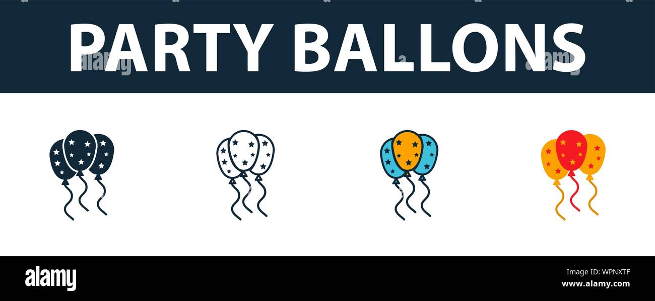 Party Balloons icon set. Four elements in diferent styles from party icon icons collection ...
