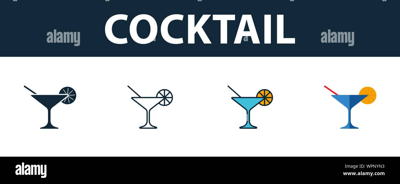 Cocktail icon set. Four elements in diferent styles from party icon ...