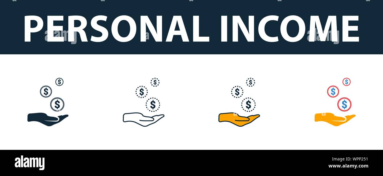 Personal Income icon set. Four elements in diferent styles from ...
