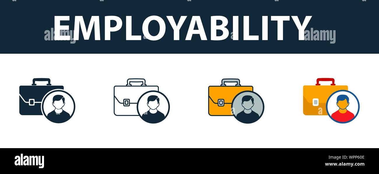 Employability icon set. Four elements in diferent styles from project ...