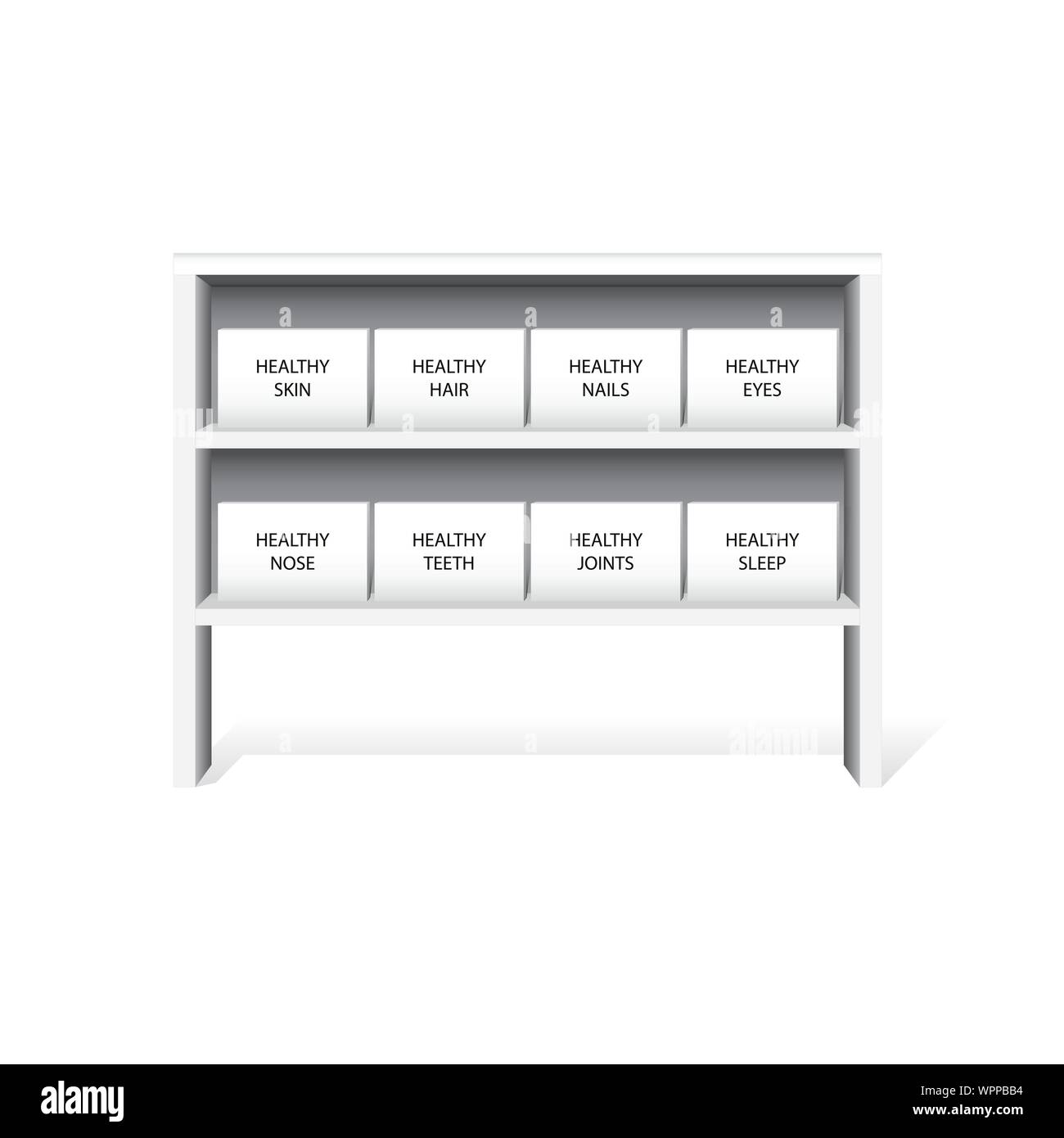 Pharmacy shelf with packages of various medicines. Vector medical ...