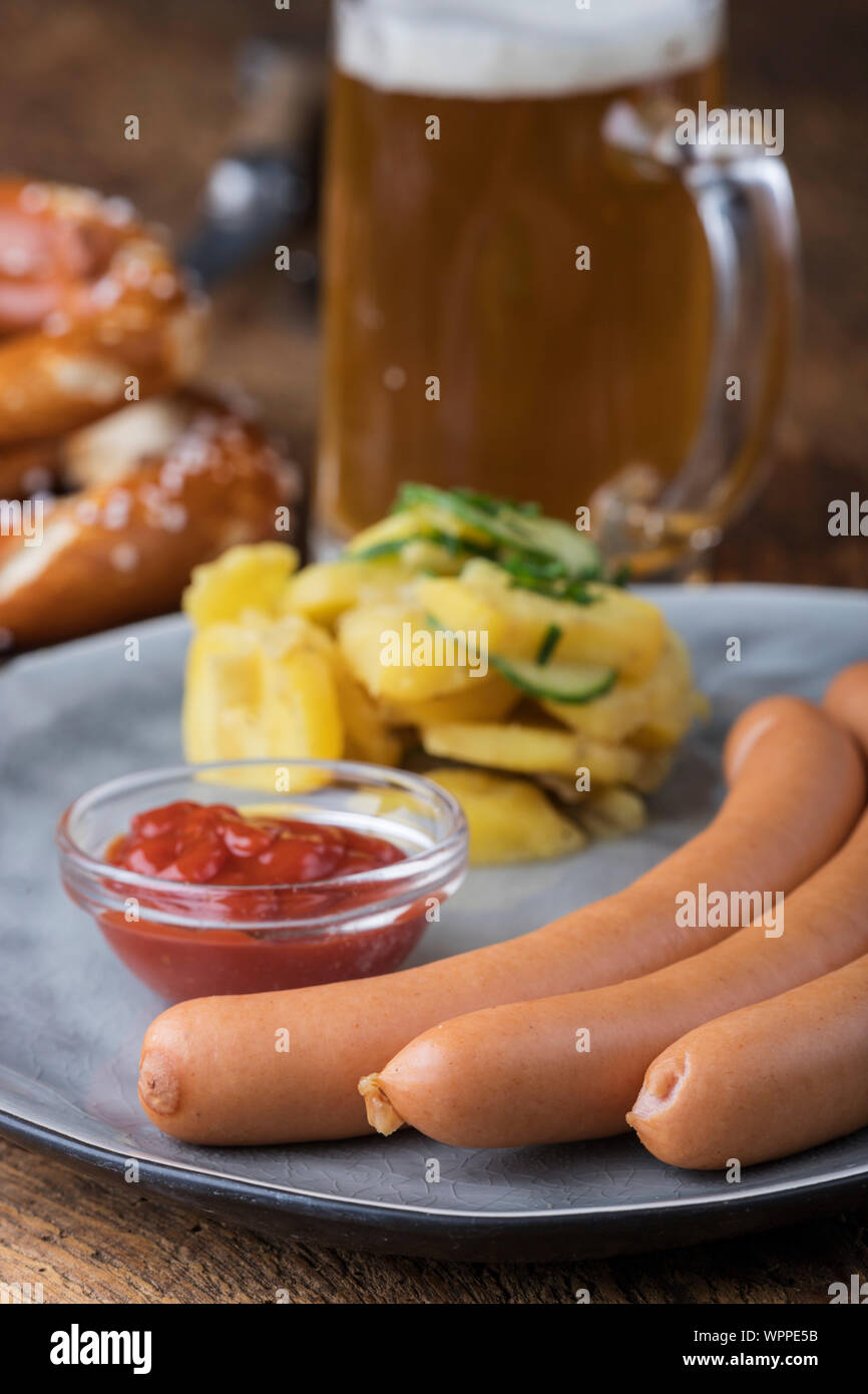 closeup of frankfurter sausages on rustic wood Stock Photo - Alamy