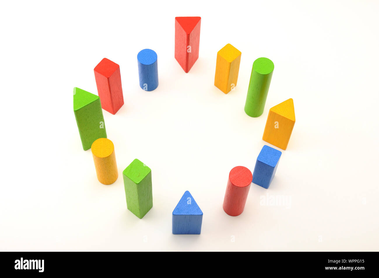 toy aligned wooden blocks multicolor bricks isolated on white ...