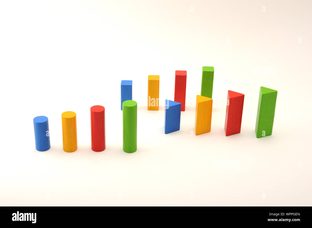 toy aligned wooden blocks multicolor bricks isolated on white ...