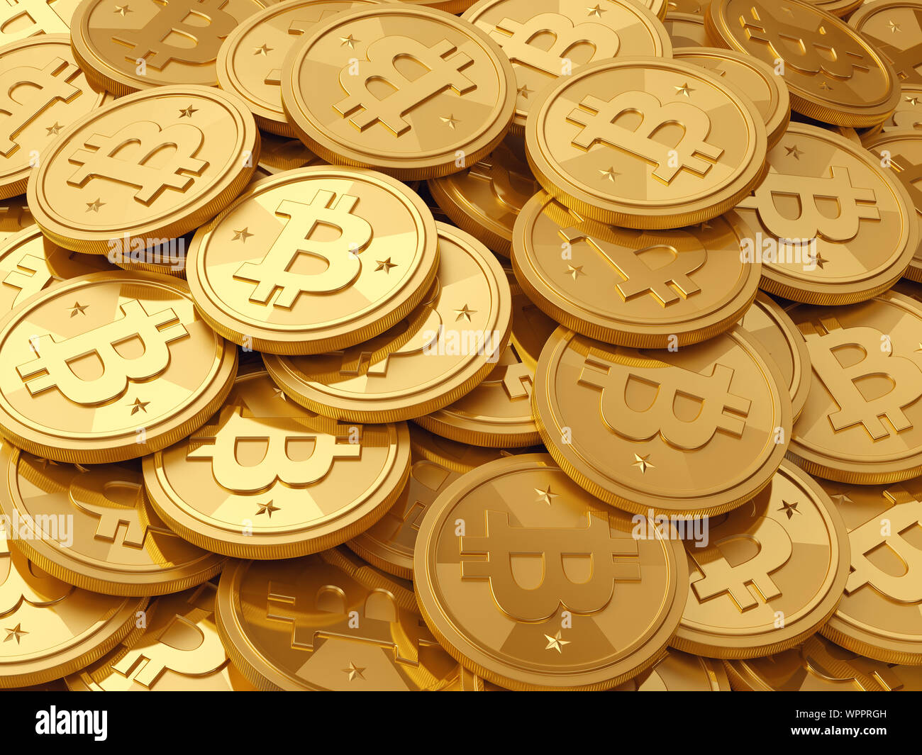 A pile of golden coins - bitcoin cryptocurrency, realistic 3d ...