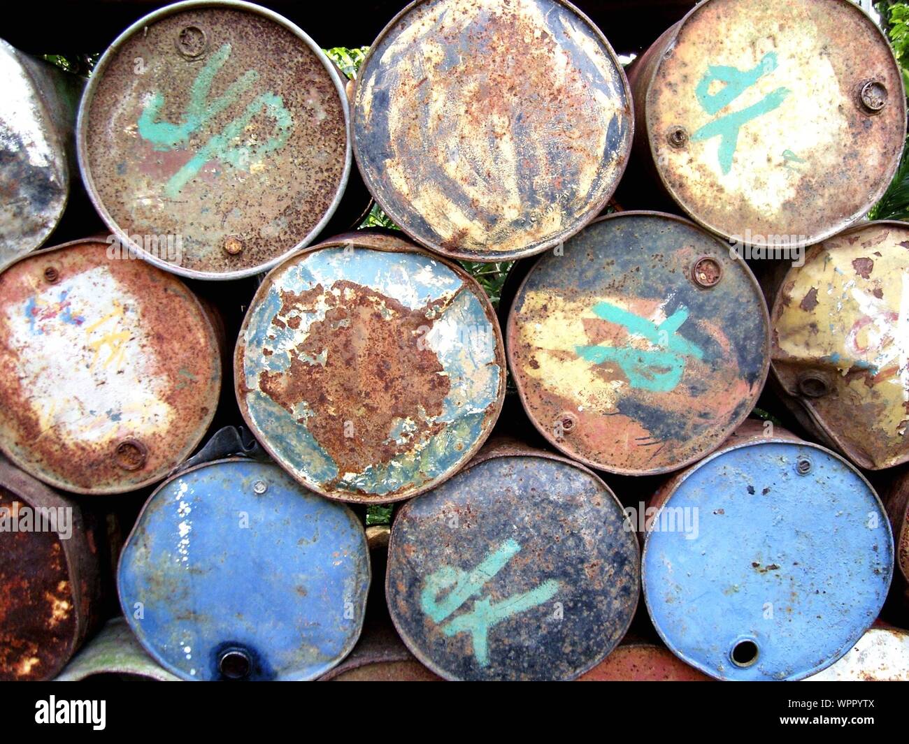 Barrels Arranged On Field Stock Photo - Alamy
