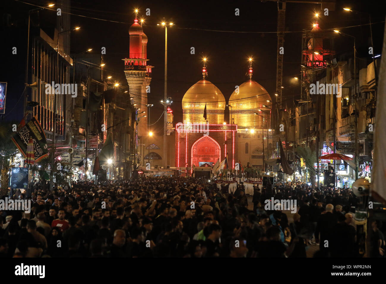 Kadhimiya, Iraq. 09th Sep, 2019. Shiite Muslim belivers take part in a ...
