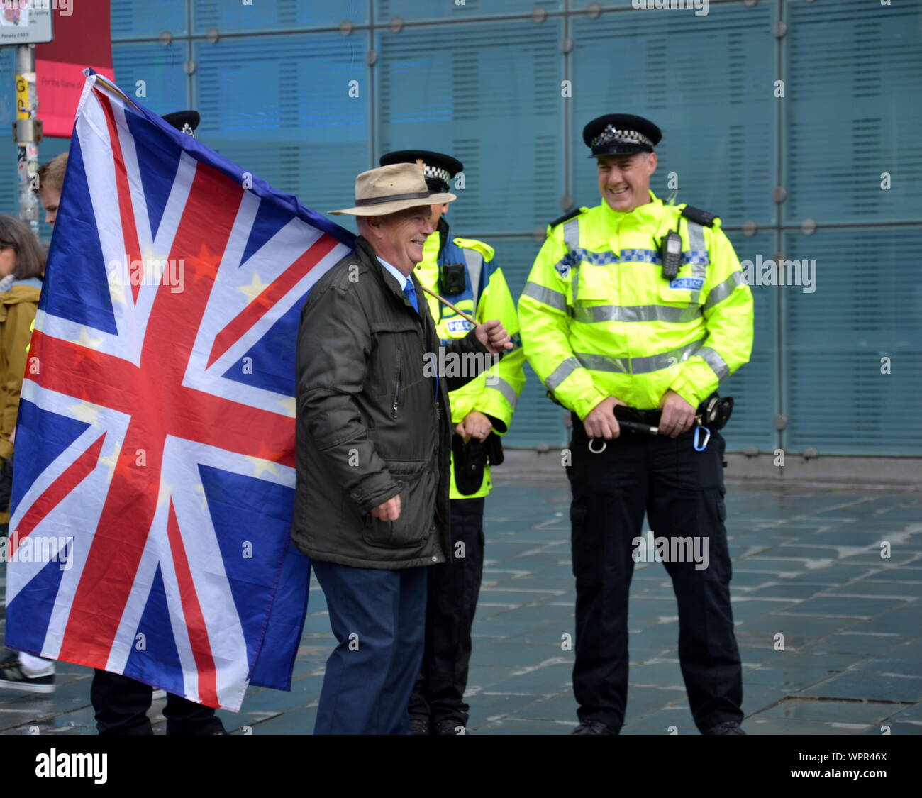 Police officers deployed at a demonstration in central Manchester, uk ...