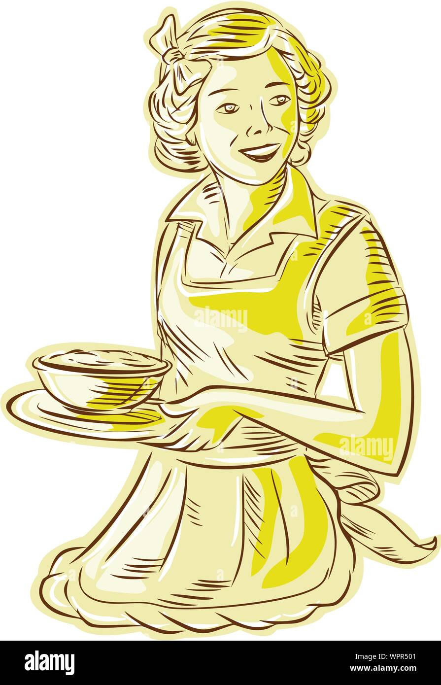 Homemaker Serving Bowl of Food Vintage Etching Stock Vector Image & Art ...