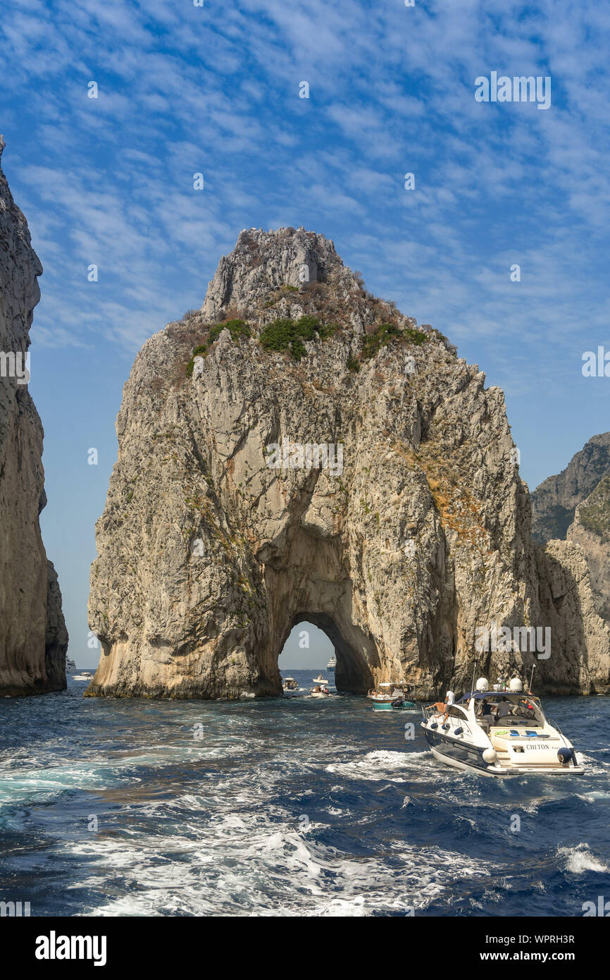 ISLE OF CAPRI, ITALY - AUGUST 2019: The Faraglioni rock formation off ...