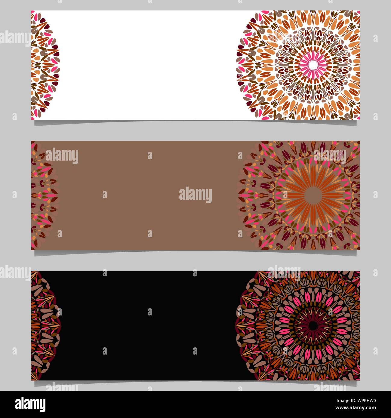Horizontal floral mandala banner background set - abstract vector ...