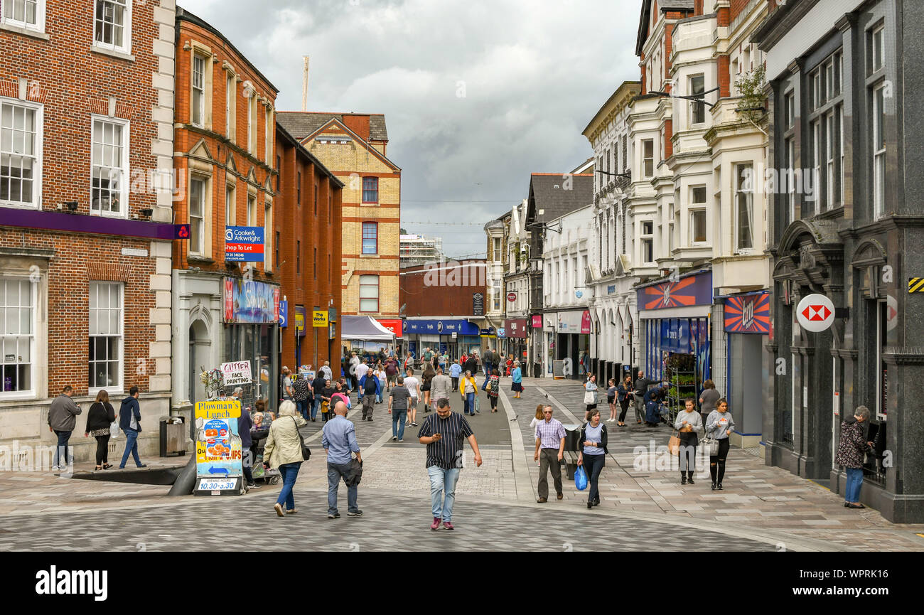PONTYPRIDD, WALES - AUGUST 2019: Taff Street in Pontypridd. It is the ...