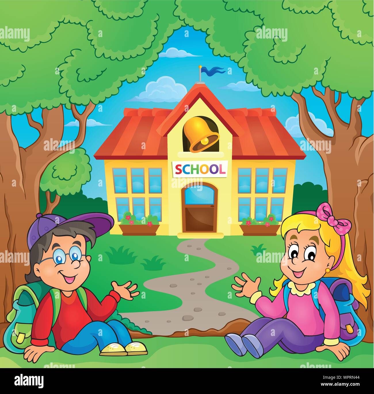 Children near school building Stock Vector Image & Art - Alamy