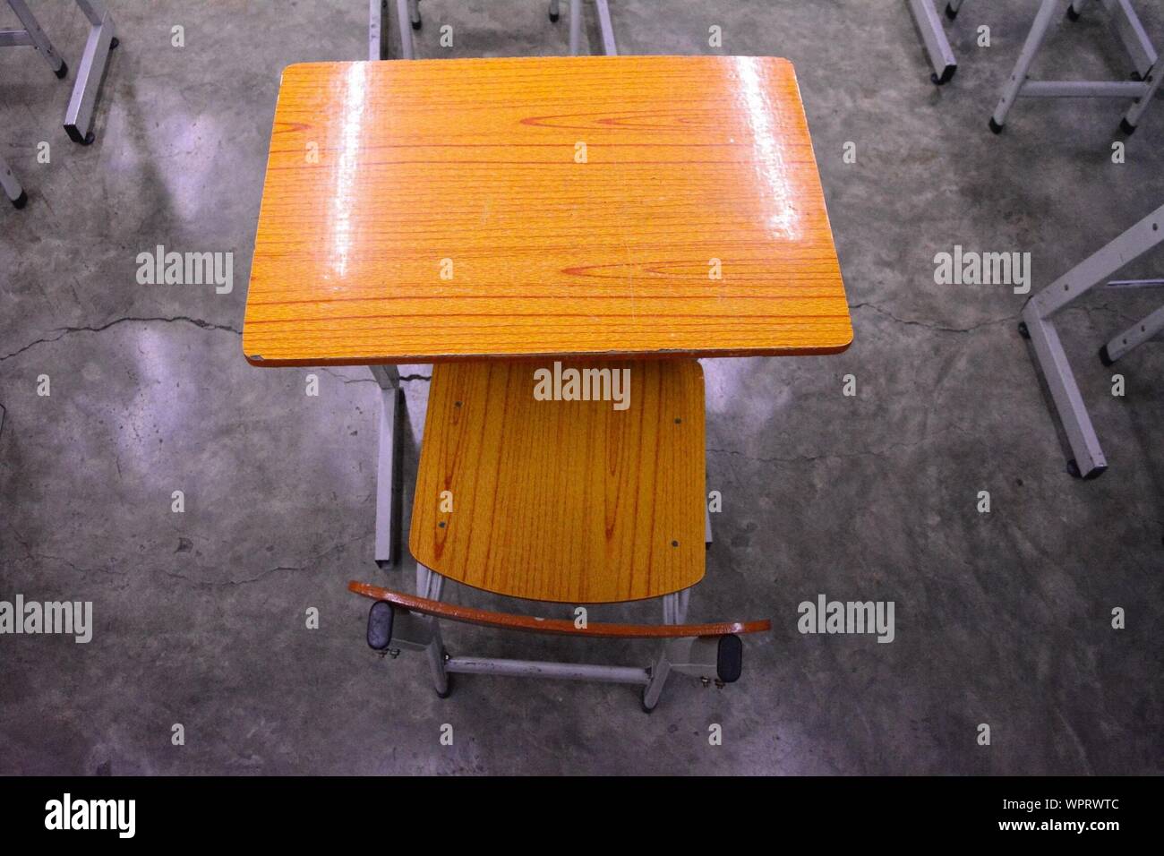 High angle view of table chair in classroom hi-res stock photography ...