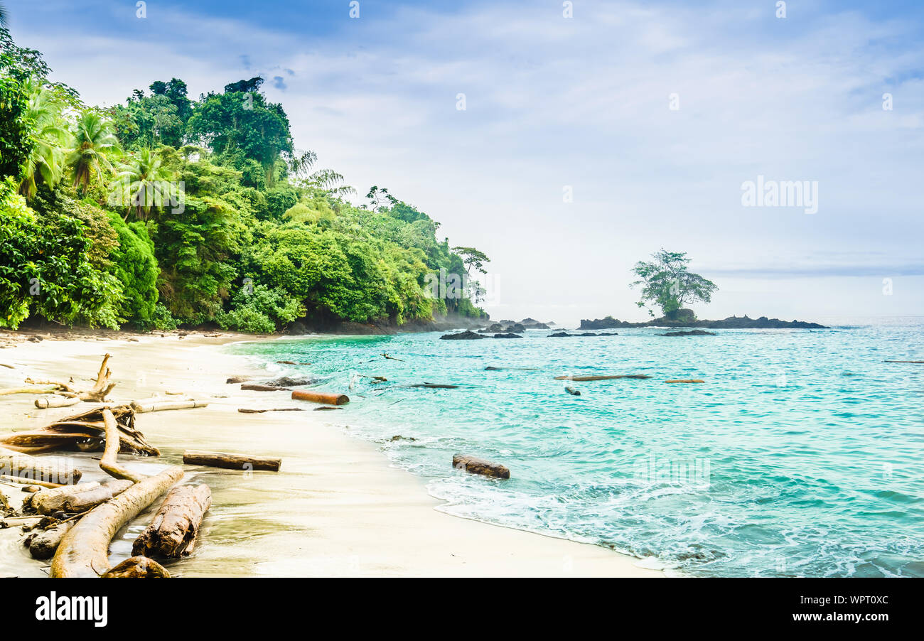 View on tropical beach in national park natural Utria next to Nuqui ...
