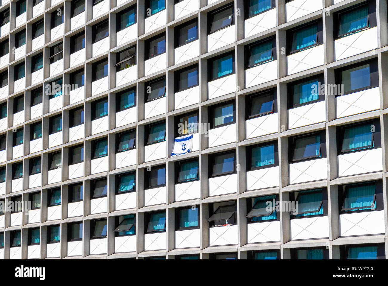 Israeli flag on one of the blocks in the 1972 Olympic Village today ...