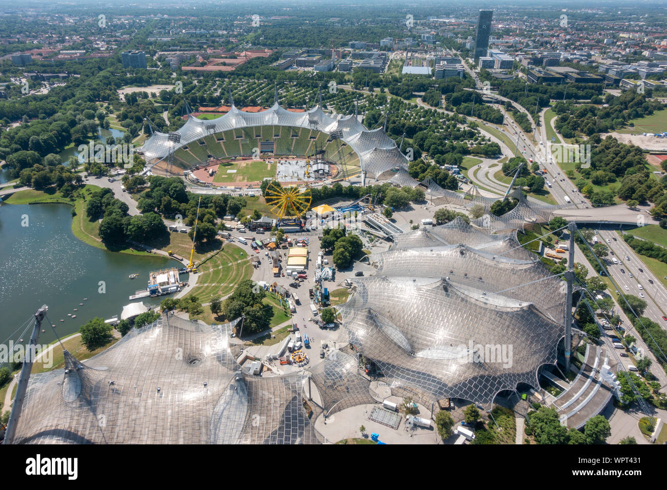 View of the 1972 Olympic Park and Stadium from the Olympiaturm (Olympic ...
