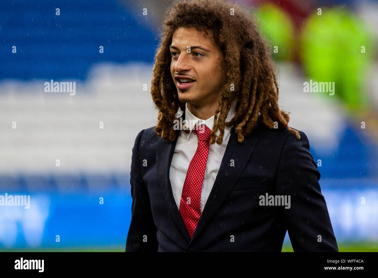 Ethan Ampadu of Wales arrives at the Cardiff City Stadium. Wales v ...