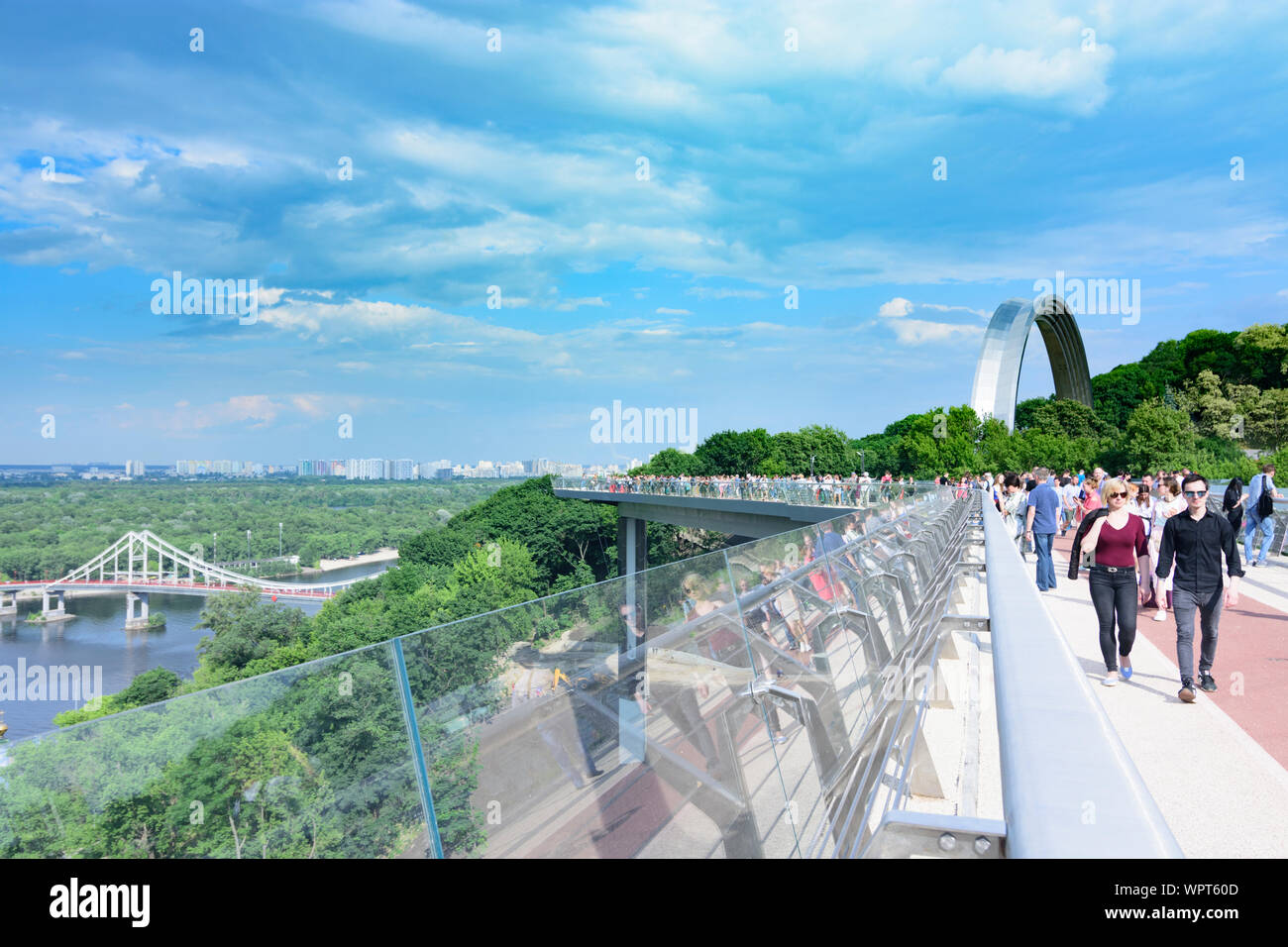 Kiev, Kyiv: glass floor Klitschko Pedestrian-Bicycle Bridge, People's ...